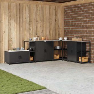 vidaXL K&uuml;chenlageregal mit Regal mit Speicher Schwarz Stahl Vidaxl