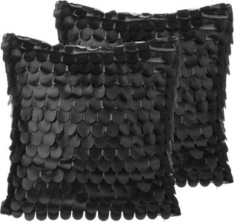 Beliani Beliani - Lot de 2 Coussins Décoratifs Noirs 45 x 45 cm en Simili-cuir en Forme dEcailles pour Chambre ou Salon au Style Moderne Glamour ou Rétro