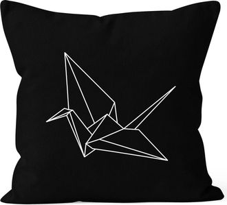 Autiga Kissenbezug Origami Kranich Crane Vogel Bird Kissen-H&uuml;lle Deko-Kissen 40x40 Baumwolle schwarz 40cm x 40cm