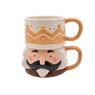 Widdop and Co Widdop Stapelbecher mit Weihnachtsmann & Freunden - Lebkuchen-Nussknacker-Design aus Keramik - festliche Weihnachtstassen f&uuml;r hei&szlig;e Schokolade & Kaffe