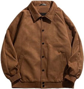 Generic Veste bomber en cuir synth&eacute;tique pour homme - Manteau de v&eacute;lo d&eacute;contract&eacute; boutonn&eacute; de style moto pour homme, manteau dhiver &eacute;pais et chaud, coupe-vent