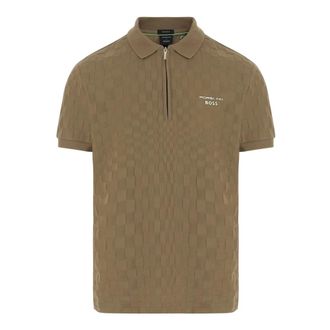 HUGO BOSS Polo en coton &agrave; motif damier - Homme - Tops - Brun - Taille: L