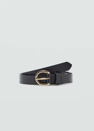 Mango Ceinture cuir boucle ovale marron - Femme - S - MANGO