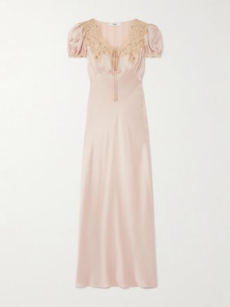 Chlo&eacute; Robe Du Soir En Satin De Soie &Agrave; Finitions En Dentelle - Rose