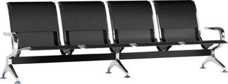 Clp Wartebank Airport mit Kunstlederbezug, Sitzbank mit Metallgestell in Chromoptik, robuste Wartest&uuml;hle mit R&uuml;ckenlehne, Farbe:schwarz/schwarz, Gr&ouml;&szlig;e:4-S