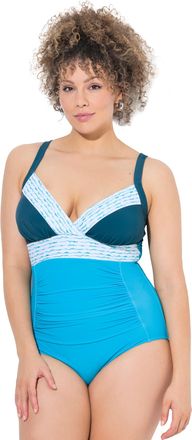 Ulla Popken Damen große Größen Übergrößen Plus Size Badeanzug, Patchlook, Softcups, recycelt türkis 52 837337753-52