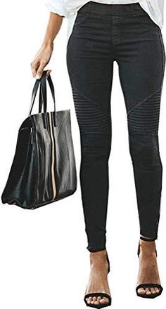 Onsoyours Femme Leggings Slim Taille Haute Casual Skinny Chic Stretch &Eacute;lastique Leggings Pantalon Crayon Couleur Unie Printemps &Eacute;t&eacute; (XS, Noir)