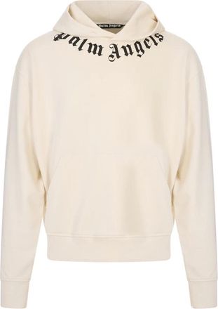Palm Angels Homme, Sweatshirts et sweats &agrave; capuche, Beige, Taille: 2XL Neck Logo Regular Sweat &agrave; capuche