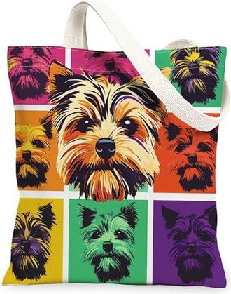 Generic Sac fourre-tout en toile Pop Art Yorkshire pour faire du shopping, 33 x 38,1 cm, motif chiot abstrait amusant et amusant, sac d&eacute;picerie r&eacute;utilisable p