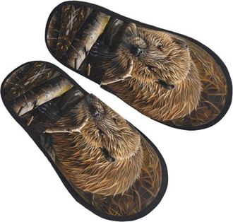 Generic Castor Au Travail Femme Homme Slippers Antid&eacute;rapantes Chaussons Peluche Pantoufles Pour Maison Hiver Automne M