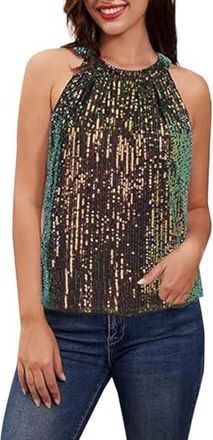 Generic Haut dos nu &agrave; paillettes pour femme - Haut dos nu d&eacute;contract&eacute; - Haut basique polyvalent &agrave; paillettes - Camisole &agrave; paillettes tendance - Haut sans manc