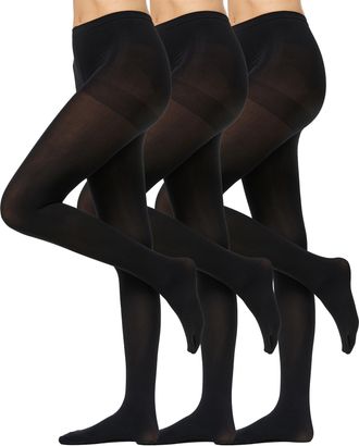 Nur Die Damen 3er Pack Ultra Blickdicht 80 Den Warme Matte Optik Breiter Komfortbund Baumwollzwickel Strumpfhosen, Schwarz, 44-48 EU