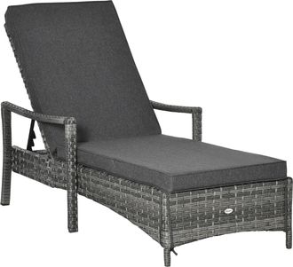 OUTSUNNY Sonnenliege Polyrattan Gartenliege Rattanliege Gartenm&ouml;bel Liege mit Polsterauflage 4 Stufen verstellbar Grau 192 x 62,5 x 52,5 cm