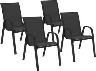 IDMarket Lot de 4 chaises de jardin LYMA métal et textilène empilables noires