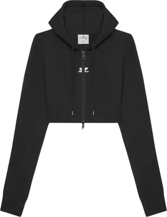 Courr&egrave;ges Femme, Sweatshirts et sweats &agrave; capuche, Noir, Taille: 38 FR Sweat &agrave; capuche court zipp&eacute;