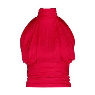 Balmain Elegantes Fuchsia Moir&eacute; Schleifentop - - Tops - Damen - Rot - XS