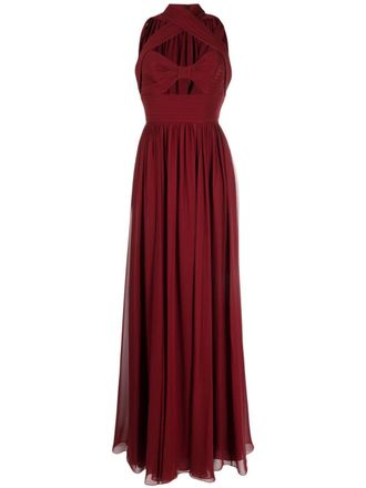 Elie Saab robe longue en soie &agrave; design sans manches - Rouge