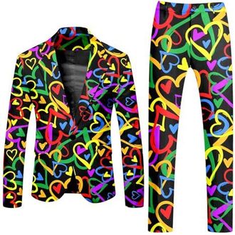 Generic Costume 2 pi&egrave;ces pour homme - Blazer - Imprim&eacute; coeur - Veste avec pantalon - Coupe ajust&eacute;e - Smoking - Pour la Saint-Valentin - Blazer imprim&eacute; - Pour 