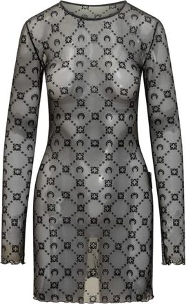 Marine Serre Femme, Robes, Noir, Taille: 38 FR Moonogram Mesh Flock LS Mini Crewneck Dress