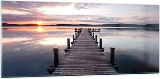 Arttor Wandbilder Dekoration Wohnzimmer Fußgängerbrücke See Sonnenuntergang Abend Panorama Bilder auf Glas 120x50cm Glasbild Schlafzimmer Küche Wand Kunstdru