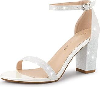 Allegra K Sandales &agrave; Talons &eacute;pais &agrave; Paillettes Pour Femmes blanche 40