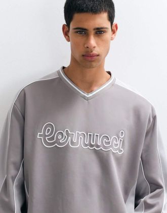 Cernucci maillot de football &agrave; manches longues et col V gris