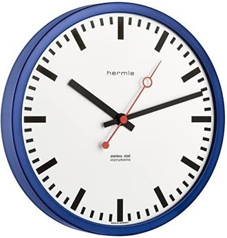 Hermle Bahnhofsuhr 30471-Q72100 Quarz, Blau, Ø 30cm x 5cm
