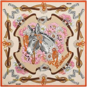 Moschino Femme, Accessoires, Rose, Taille: ONE Size Foulard en soie imprim&eacute;e