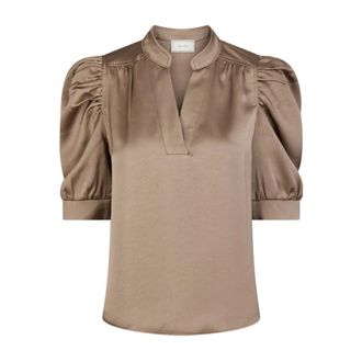 Neo Noir Chemisier en satin avec manches bouffantes - Femme - Blouses et Chemises - Brun - Taille: 44 FR