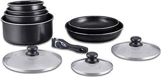 Herzberg Batterie de Cuisine - lot de casserole induction - set casserole et poele tous feux - set de cuisine en rev&ecirc;tement pierre avec manche amovible 10 piec