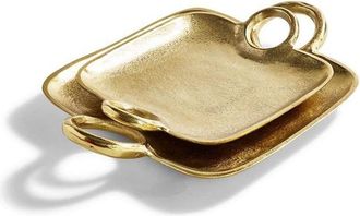 Two's Company Tozai Metropolitan TWA001-S2 dekorative goldene Tabletts mit Griffen, 2 St&uuml;ck