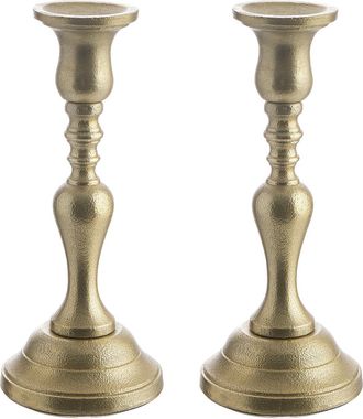 Butlers 2er Set Stabkerzenhalter Bohemian Aluminium Gold 27cm | Vintage Kerzenständer im Boho-Stil für Lange Kerzen