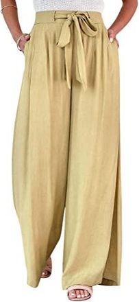 Onsoyours Pantalon Fluide Femme Été Pantalon Palazzo Femme Chic et Élégant Pantalon Large Jambe Taille Haute élastique Pantalons Casual Chic Couleur Unie avec P