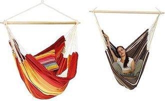 Amazonas Sandals Hochwertiger H&auml;ngesessel in &Uuml;bergr&ouml;&szlig;e Brasil Gigante Lava mit Querstab aus FSC Buchenholz 140 cm bis 200kg buntgestreift & XXXL H&auml;ngesessel Brasil Gig