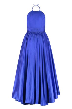 New Arrivals Womens Blue Open-Back Silk Gown Evening Dresses