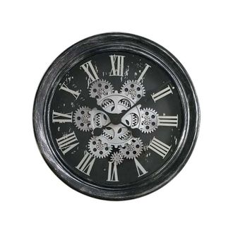 Emde Horloge ronde noire et argent&eacute;e m&eacute;canisme apparent 34x9x34cm