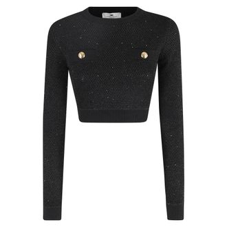 Elisabetta Franchi Pailletten Rundhals Pullover Schwarz - - Knitwear - Damen - Schwarzk - M