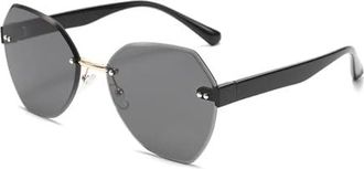 Generic Lunettes de soleil sans monture et bord coupé pour femme avec un style tendance et rétro et, Noir, Taille unique