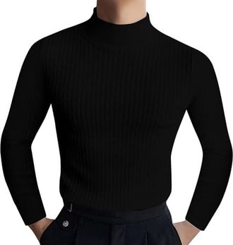 Generic Haut à col montant pour homme, chemise côtelée à col roulé à manches courtes et col haut, pull thermique dautomne, Z02-black Mock Neck Tops pour homme