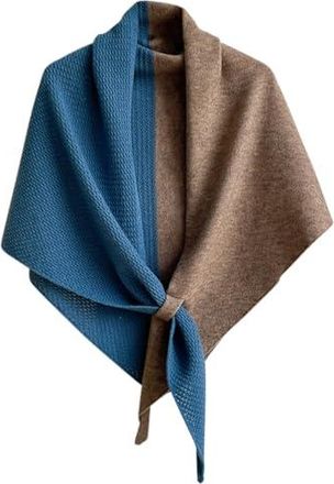 Minetom Poncho Femme Cape El&eacute;gante Wrap Ch&acirc;le Echarpe Automne Hiver Chaud Pull en Tricot A2 Bleu Taille Unique