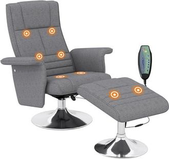 HOMCOM Fauteuil Relax massant par Vibrations avec Pouf, Fauteuil TV avec Fonction Chaise Longue, si&egrave;ge pivotant &agrave; 360&deg; Assise rembourr&eacute;e Confortable, pour Sa
