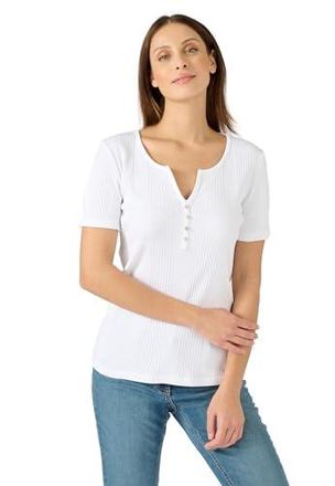 Damart Tee-Shirt avec Jeux De Fines C&ocirc;tes Pur Coton, Femme, Col Tunisien, Blanc, Manche Courte