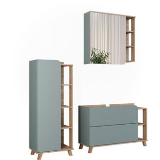 Vicco Badmöbel-Set Karen, Sonoma/Blau, 3 Teile