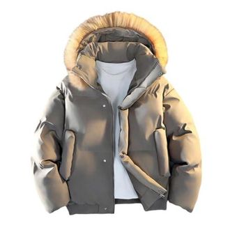 Generic Doudoune en cuir pour homme, coupe-vent, manteau en coton doux, chaud et élégant, vêtements dextérieur dhiver, Gris 9., XXL