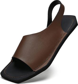 Generic Sandales plates en cuir v&eacute;ritable pour homme - Style classique - Bout ouvert - Antid&eacute;rapantes - Pour l&eacute;t&eacute; - L&eacute;g&egrave;res - Sandales de plage, marron, 39 1/