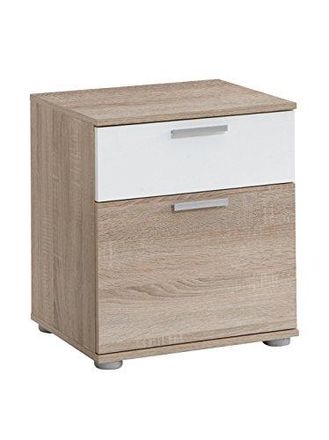 FMD Möbel 616-003 Jack3 Nachttisch, spanplatte, eiche, weiß, maße 45.0 x 53.0 x 38.0 cm (BHT)