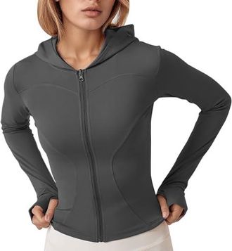 Generic Vestes d&eacute;contract&eacute;es &agrave; capuche et fermeture &eacute;clair pour femmes, manteau de yoga l&eacute;ger &agrave; manches longues pour le printemps, lautomne, les sports de ple