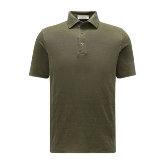 FILIPPO DE LAURENTIIS Homme, Tops, Vert, Taille: M Polo en lin à manches courtes vert foncé