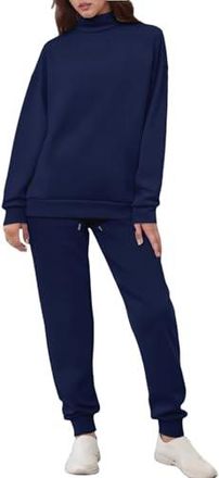 Generic Ensemble de surv&ecirc;tement pour femme musulmane - Couleur unie - Col rond - Boucle en bois - Manches longues - Pantalon large - Costume de jogging pour f