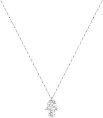 Elli Silberfarbene Damenhalskette aus 925er-Sterlingsilber mit Hamsa-Handanhänger und Schmucksteinbesatz